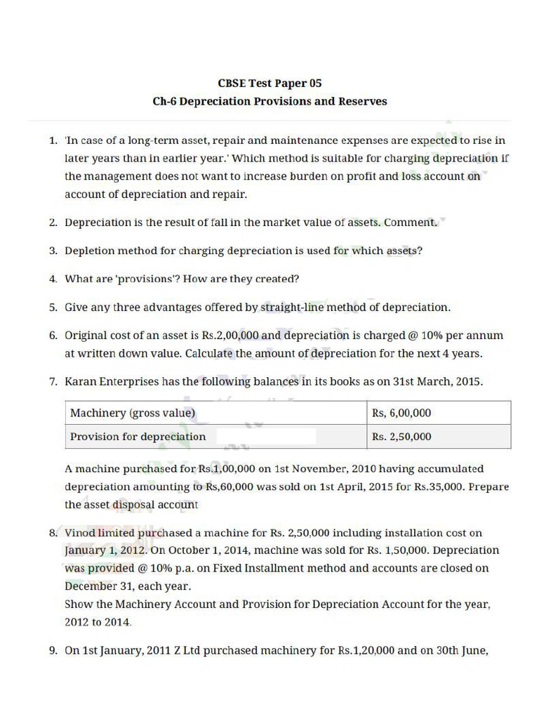 Depreciation Worksheet | PDF