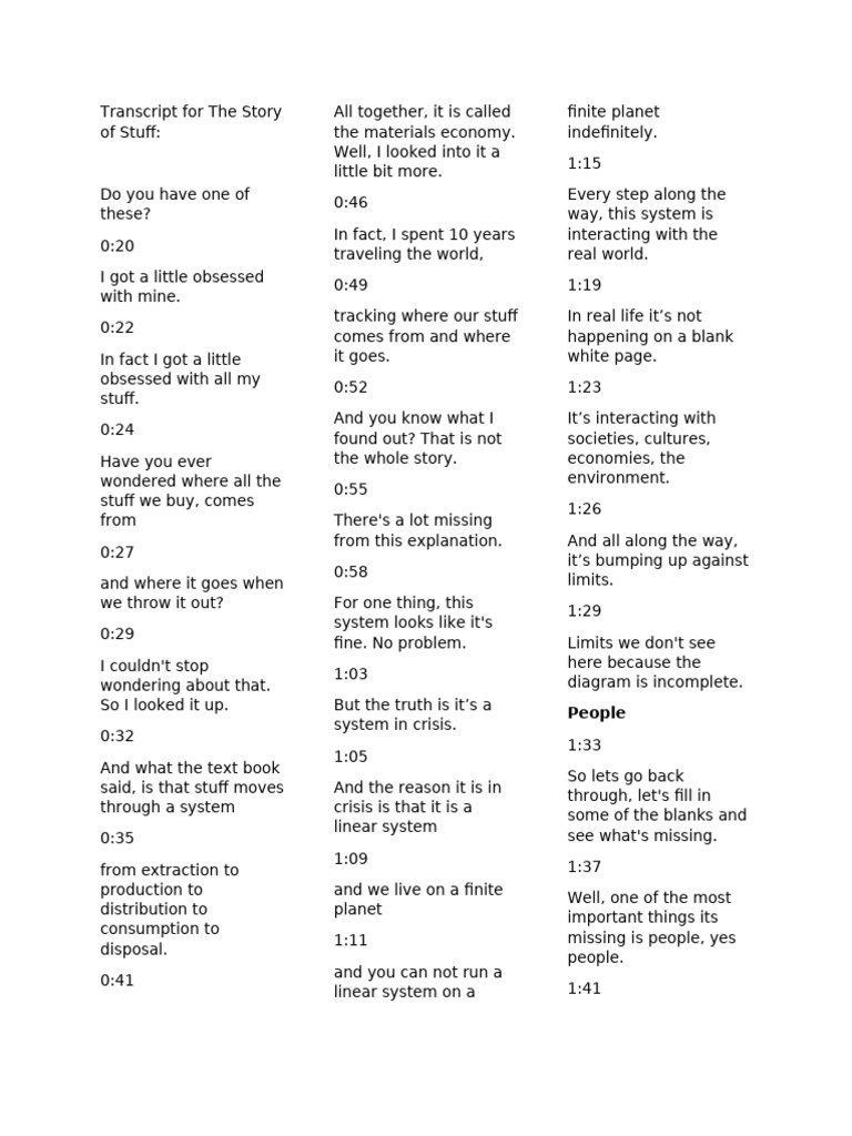 Transcript of The Story of Stuff | PDF | Municipal Solid Waste ...