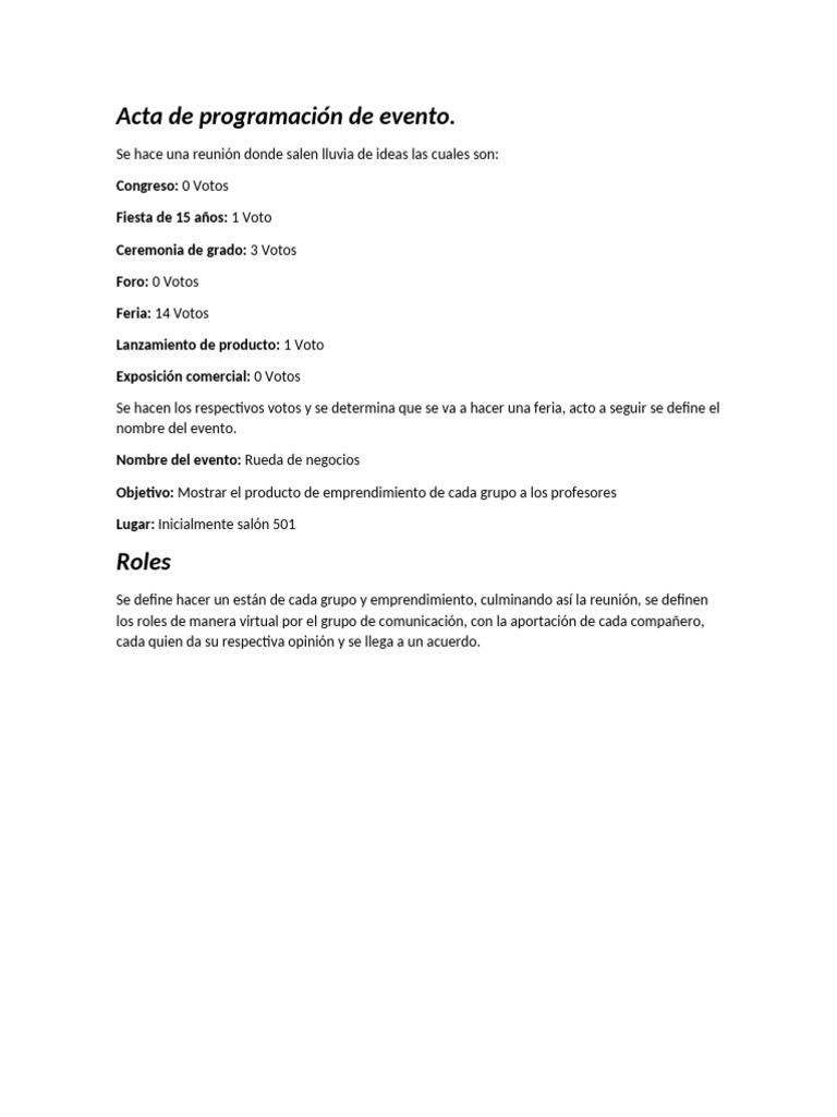 Acta de Programación de Evento | PDF