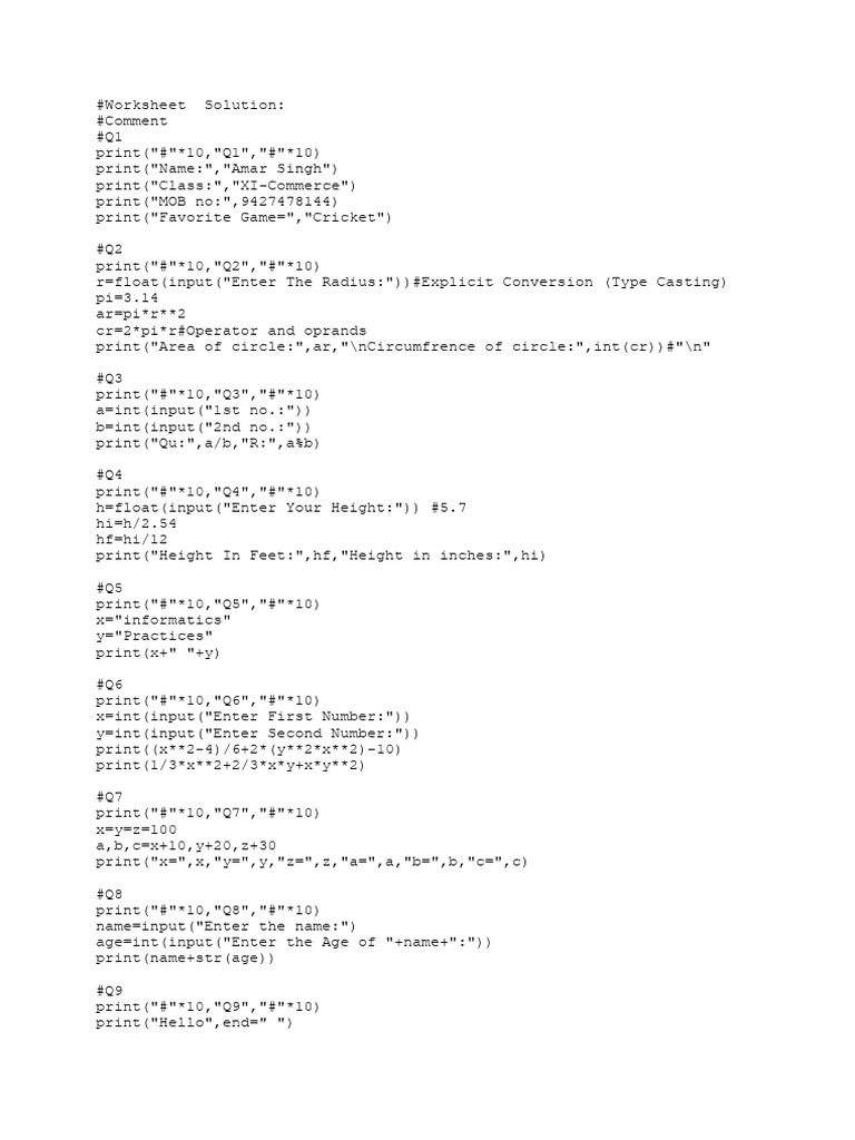 #Worksheet Solution | PDF | Computer Programming