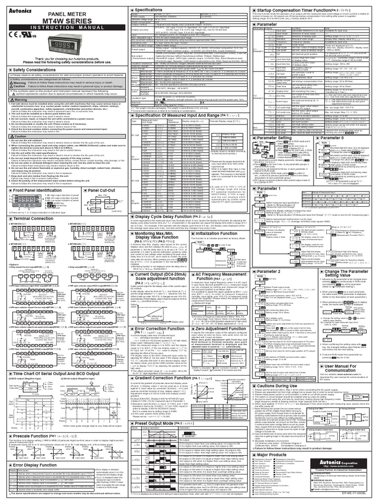 MT4W - Panel Meter - Autonics | PDF | Alternating Current | Analog To ...
