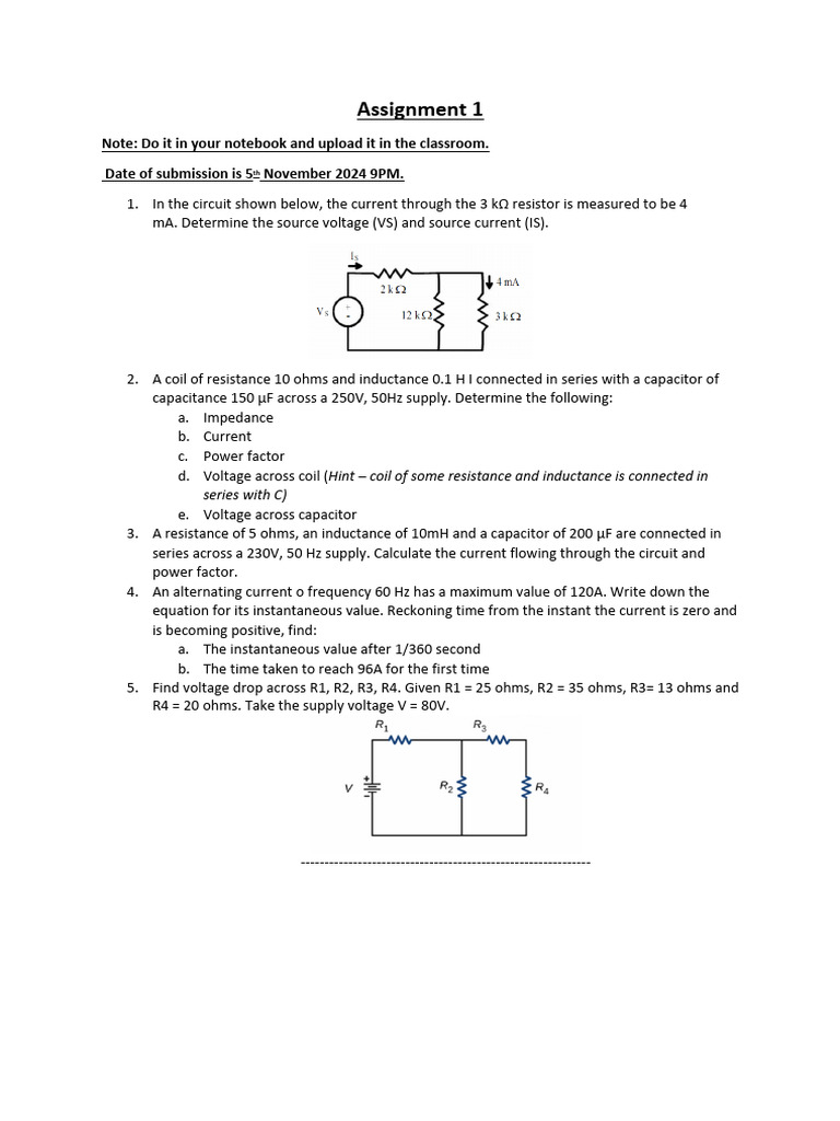 Electrical Circuit Analysis Assignment | PDF