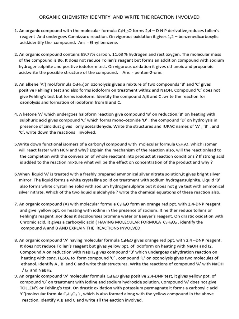 Organic Chemistry Questions | PDF | Chemical Reactions | Acid
