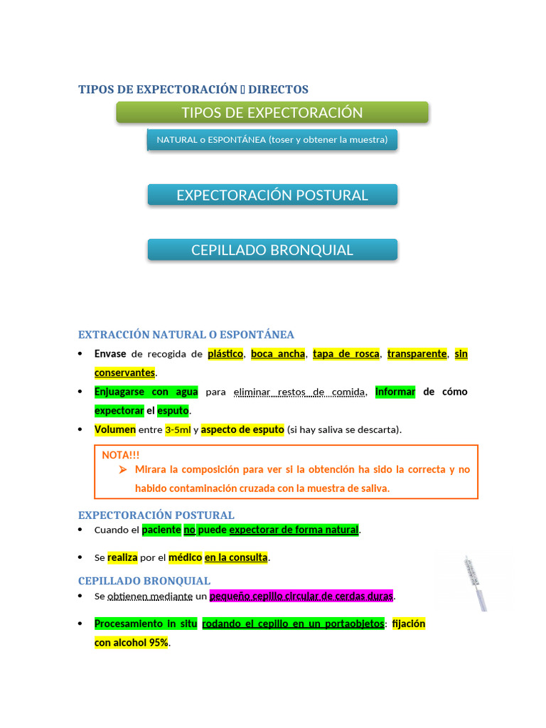 Tipos de expectoración y su obtención | PDF