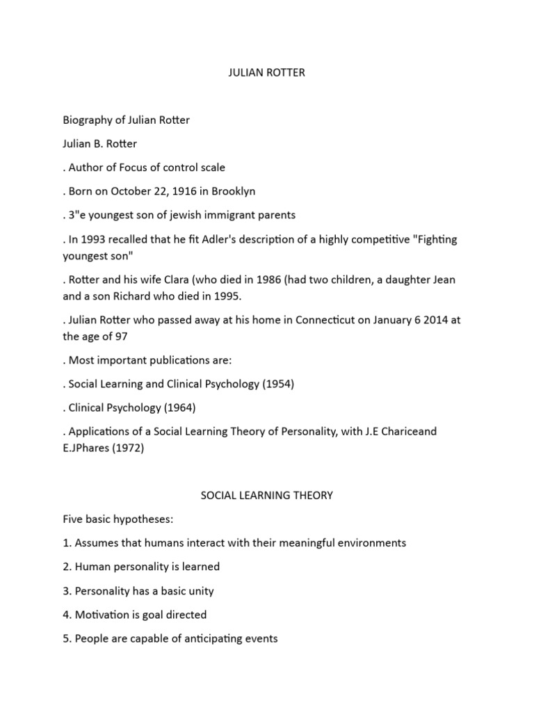 JULIAN ROTTER | PDF | Reinforcement | Behaviorism