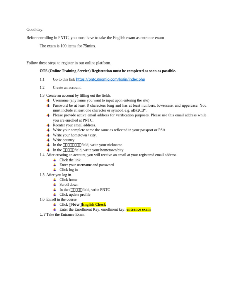 OTSRegistration English Exam Elec 1 | PDF