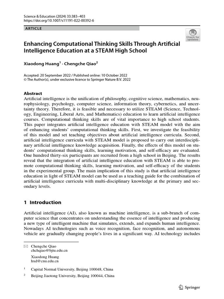 Enhancing Computational Thinking Skills Through Artificial Intelligence Education at A STEAM ...