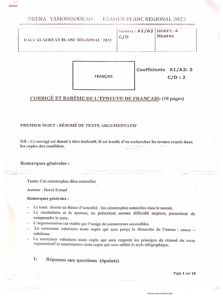 CORRIGÉ ET BARÈME TERMINALE | PDF