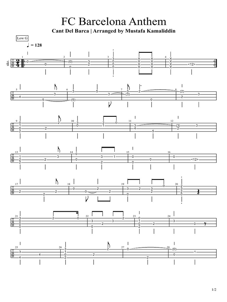 MK Guitar N Uke - Ukulele Fingerstyle Tab - FC Barcelona Anthem | PDF ...