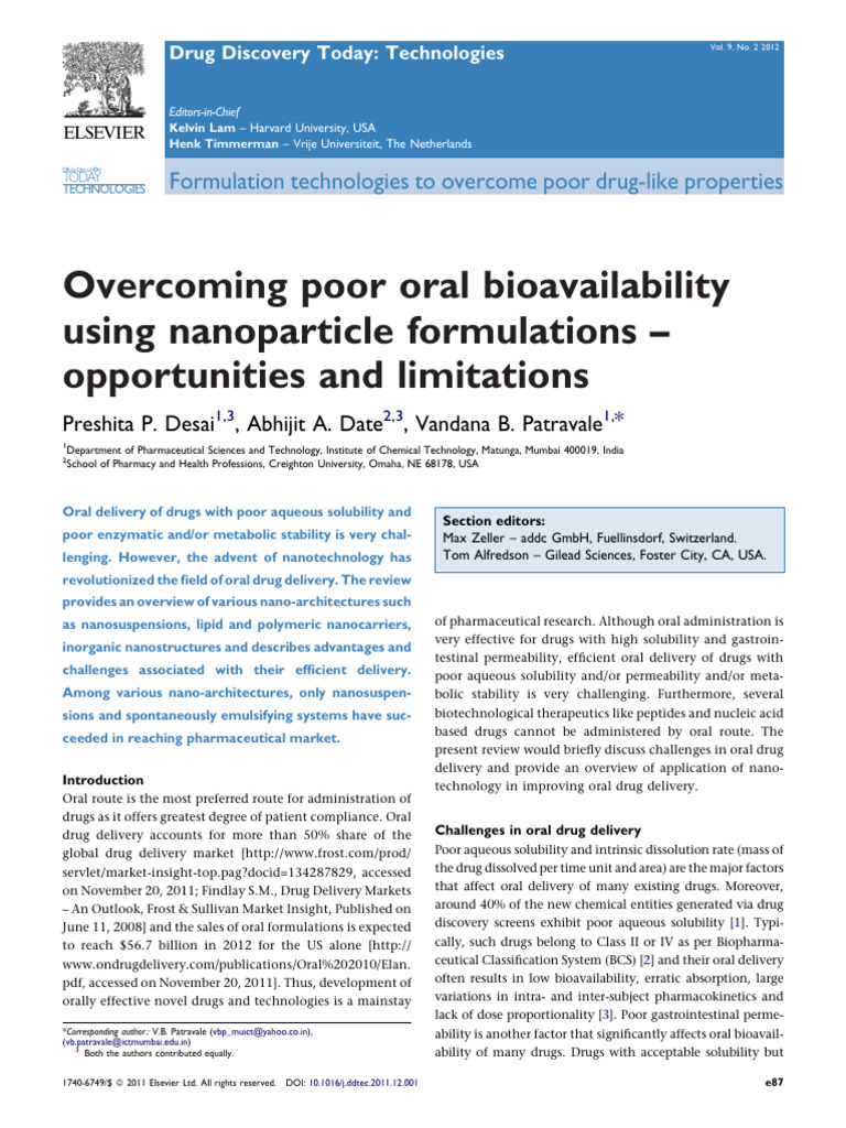 Overcoming Poor Oral Bioavailability Using Nanoparticle Formulations ...