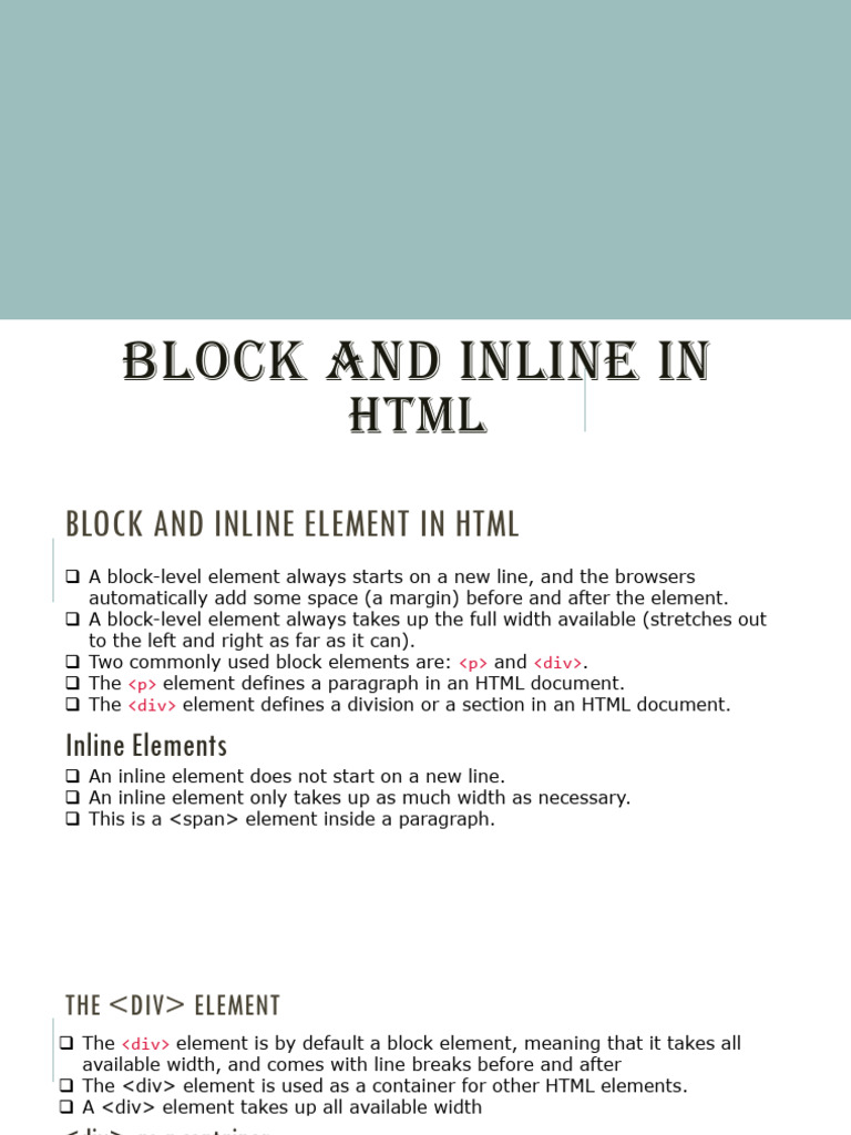 Html Block And Inline Element Pdf Html Element Html