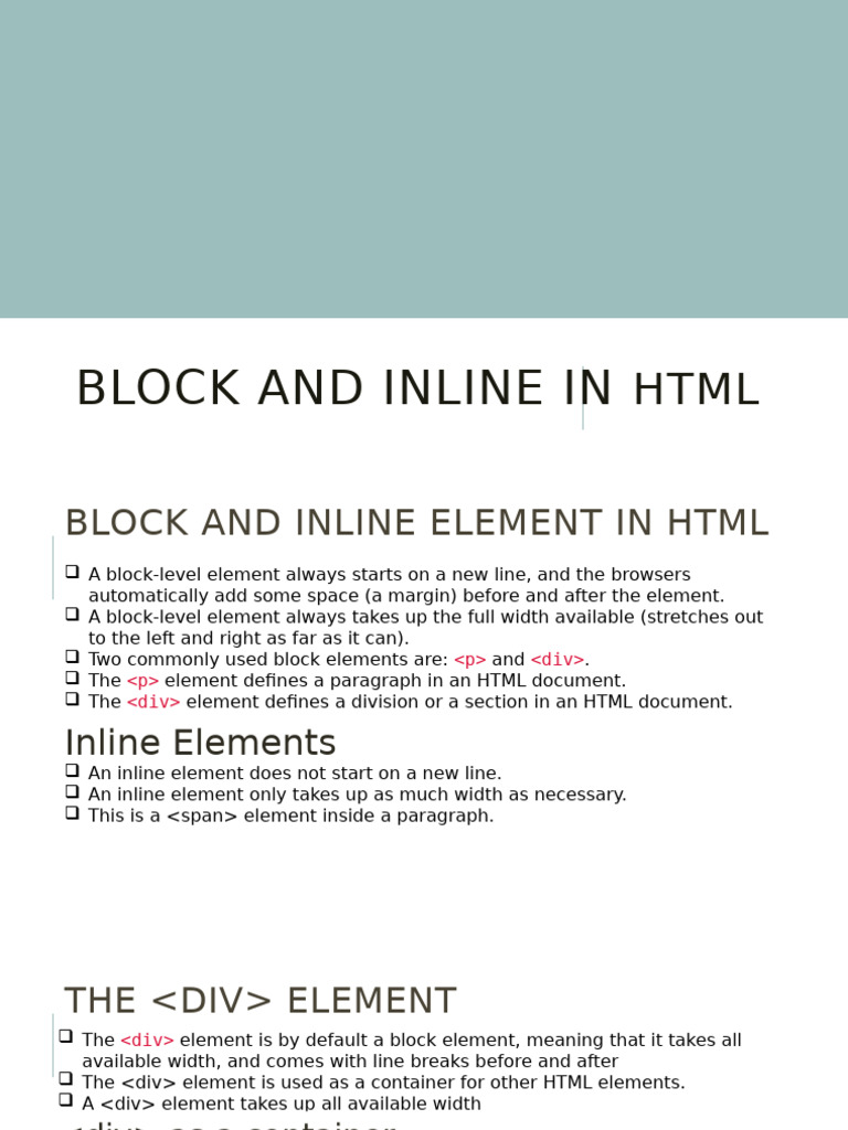 HTML Block and Inline Element | PDF | Html Element | Html