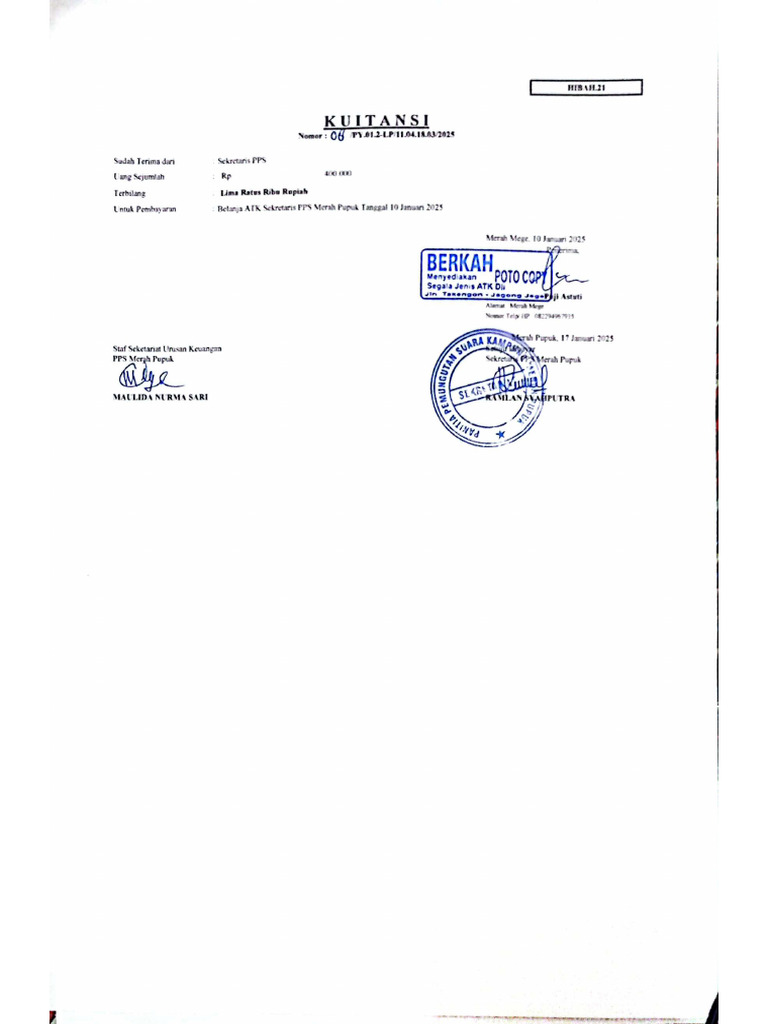 Belanja Bahan BLN 01 | PDF