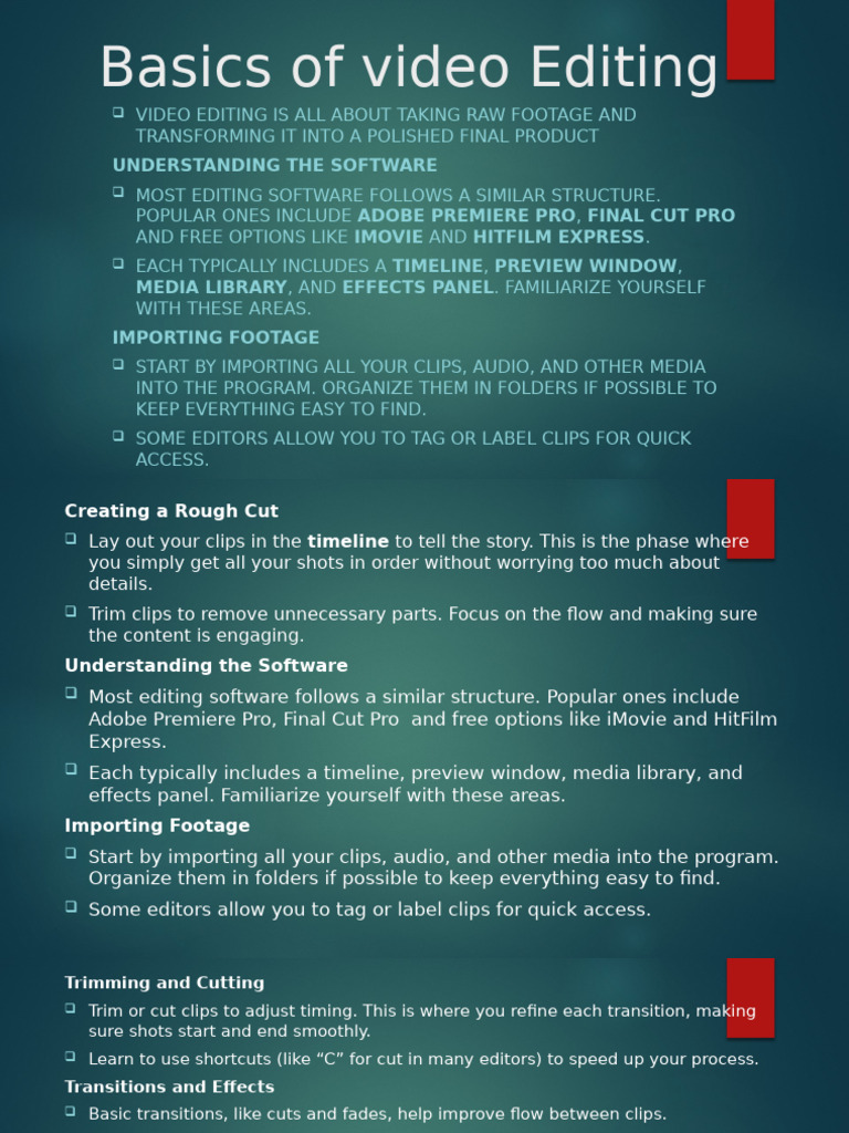 Basics of Video Editing | PDF | Editing | Computing