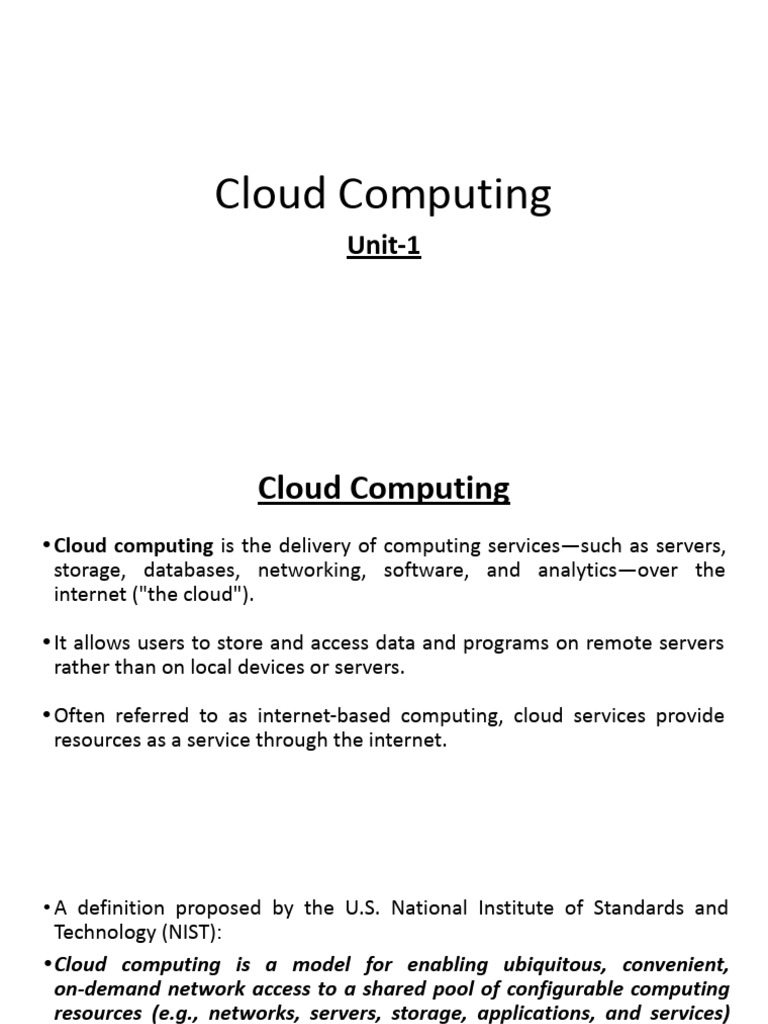 Cloud Computing Unit-1.pptx | PDF | Cloud Computing | Software As A Service