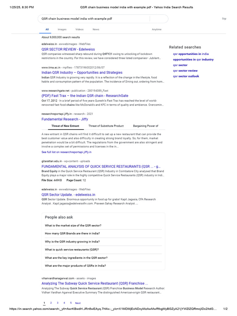 QSR Chain Business Model India With Example PDF - Yahoo India Search ...