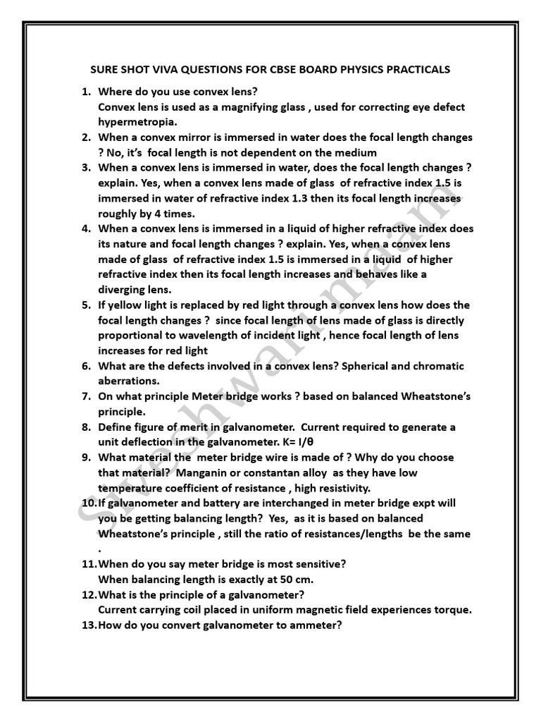 Sure Shot Viva Qns For Cbse Board Practicals | PDF | P–N Junction | Diode
