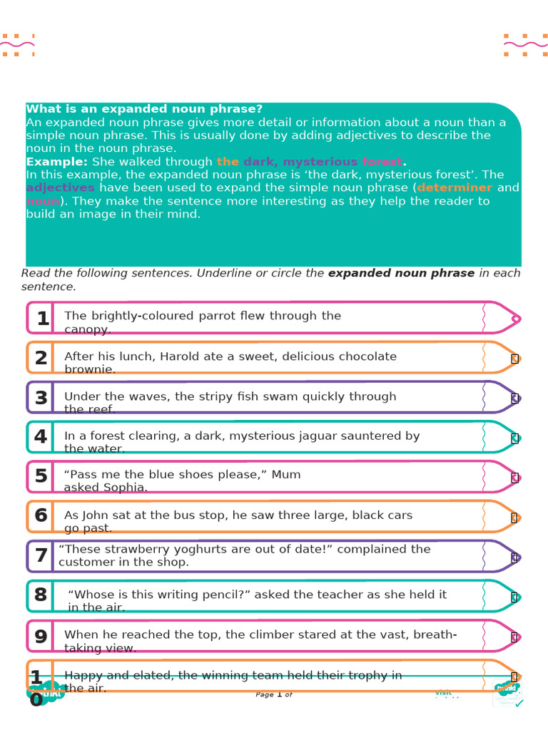 Expanded Noun Phrases Activity Sheets | PDF