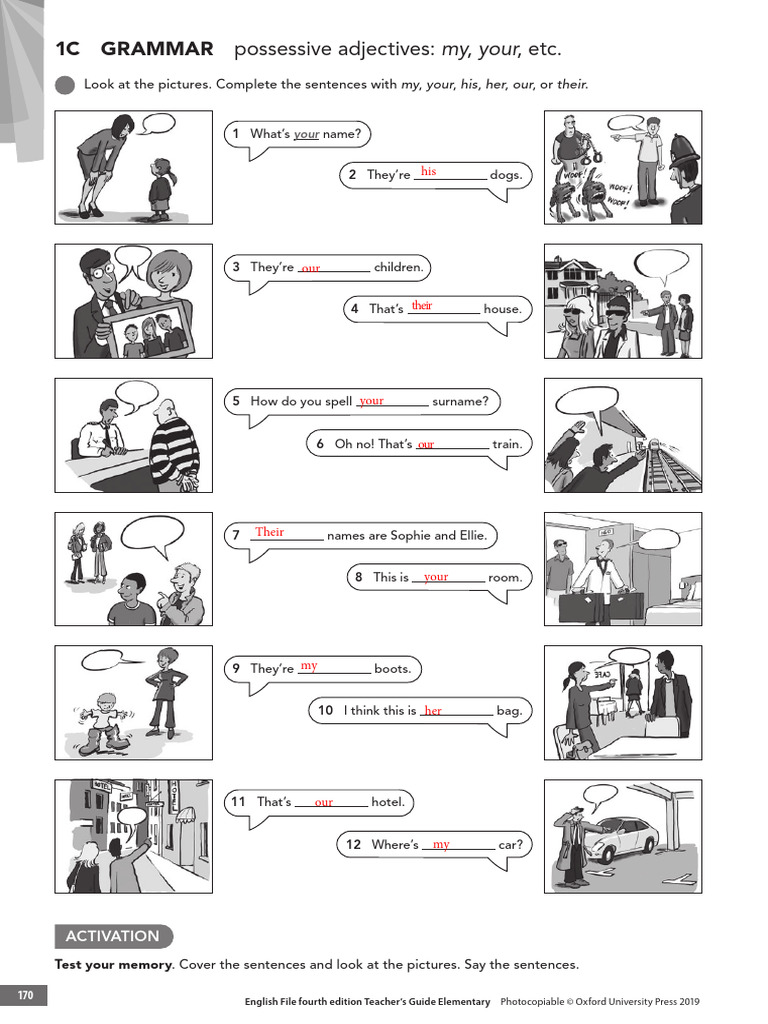 ANSWERS GRAMMAR 1C - Possessive Adjectives | PDF