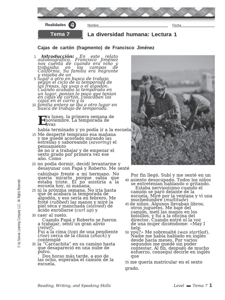 Cajas de Cartón: Relato de Francisco Jiménez | PDF
