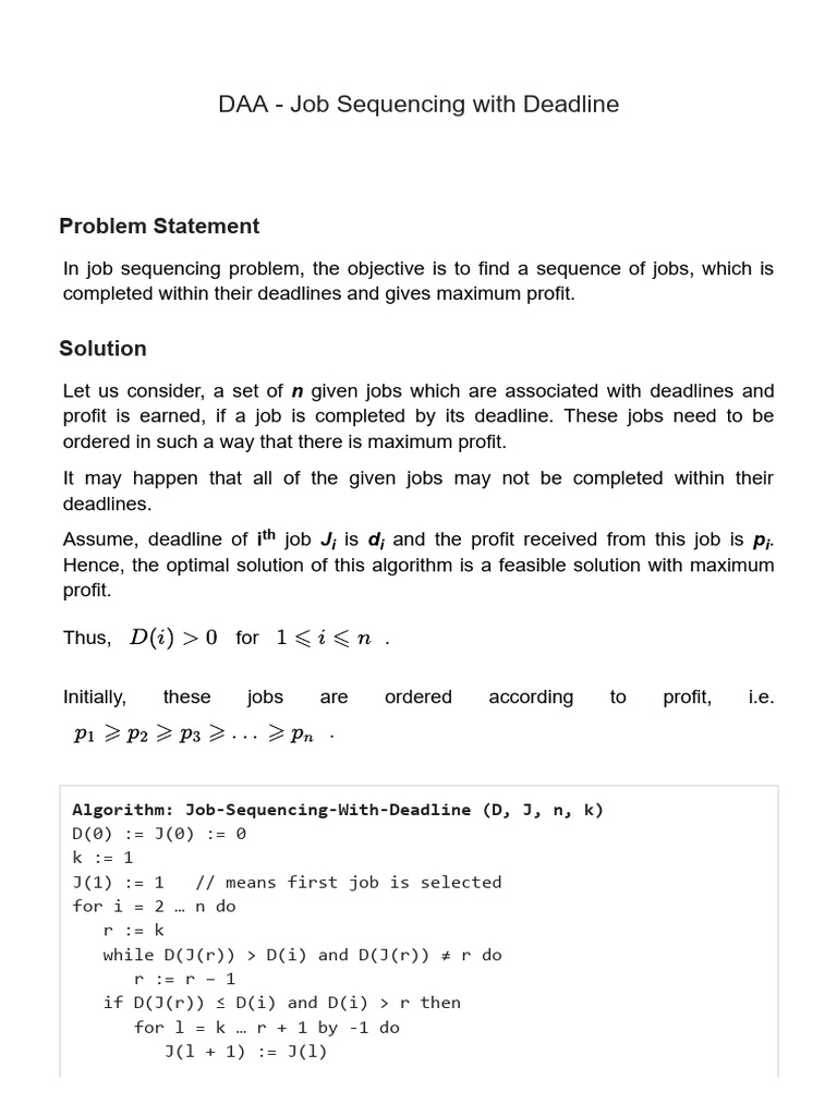10 Job Sequencing with Deadline | PDF | Algorithms | Applied Mathematics
