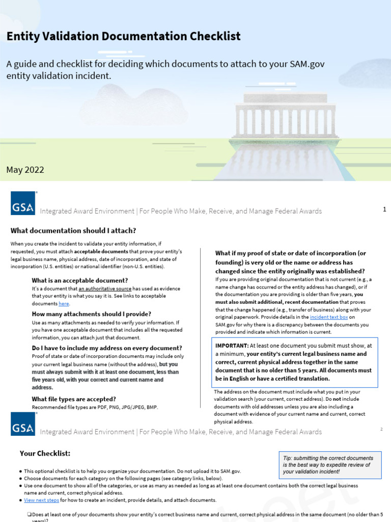 Entity Validation Service (EVS) Documentation Guide & Checklist | PDF | Identity Document