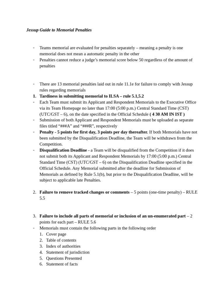 Jessup Memorial Penalties | PDF | Citation | Note (Typography)