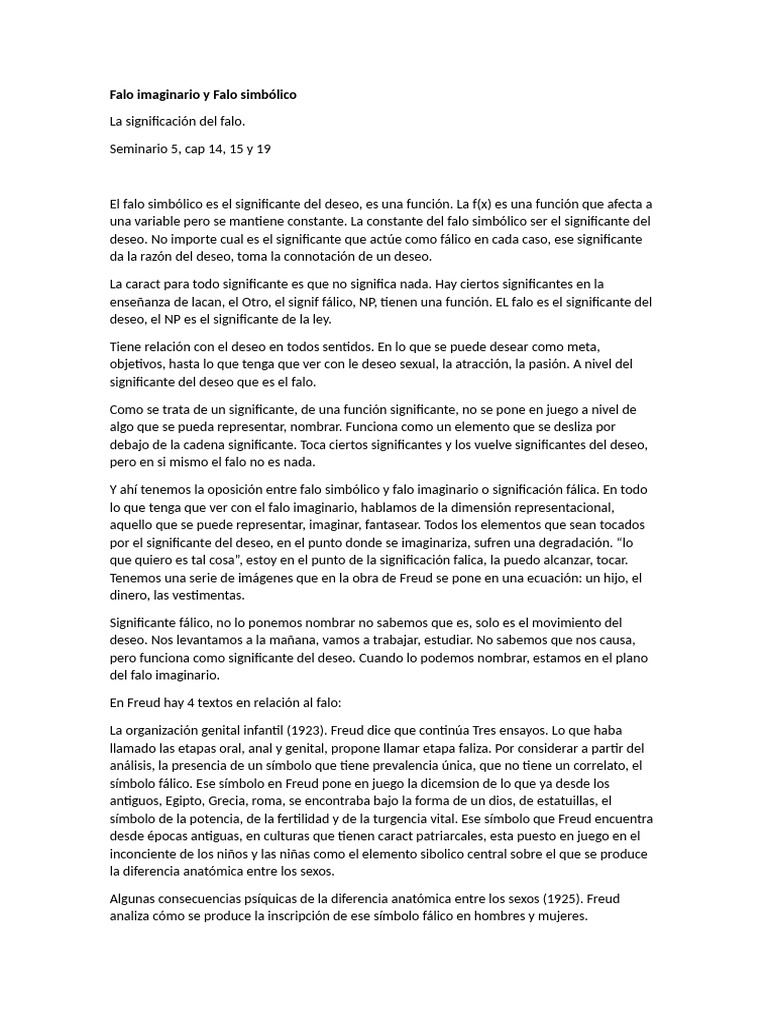 Falo Simbólico e Imaginario: Significación | PDF | Complejo de Edipo ...