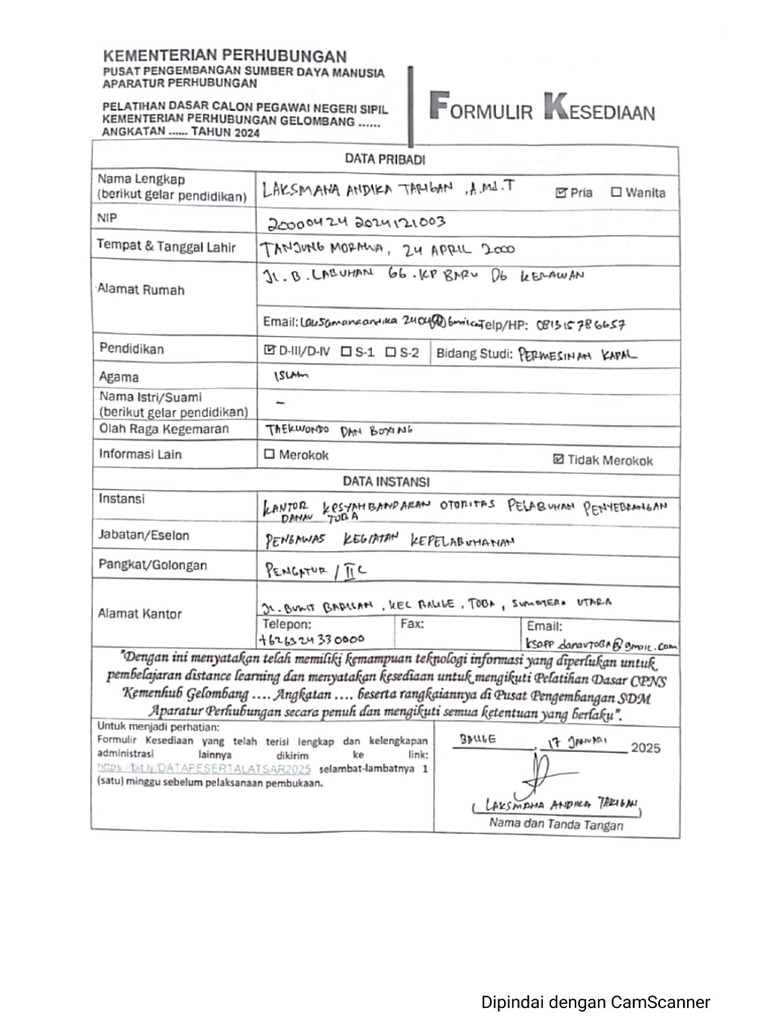 g6 A39 Laksmana Andika Tarigan Formulir Kesediaan | PDF