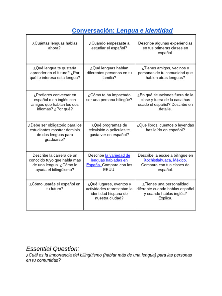 Conversacion, Bilingualismo Entrevista (Class Activity) | PDF ...