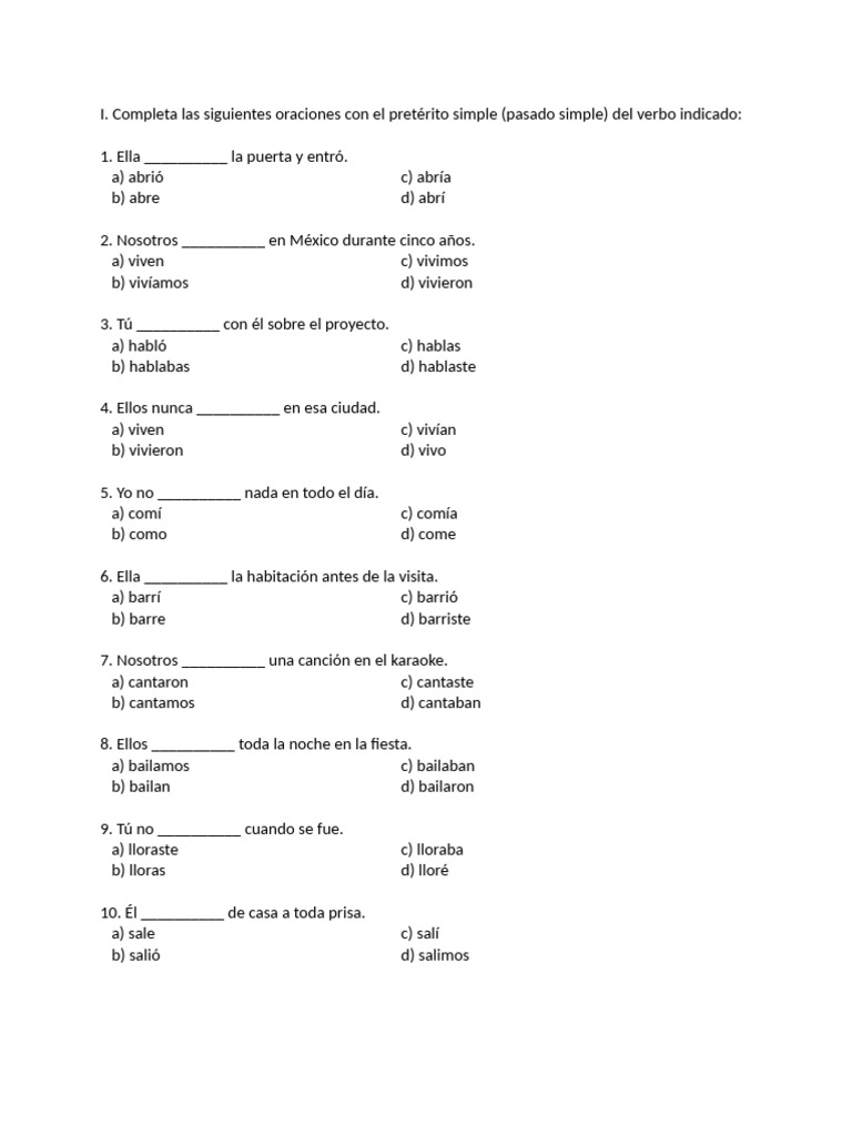 Preterito de Los Verbos Quiz | PDF