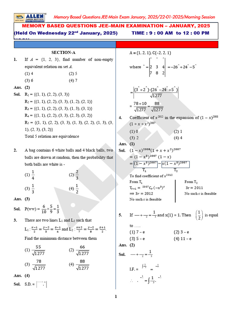 2201-Maths Paper+With+Solution Morning | PDF | Mathematics ...