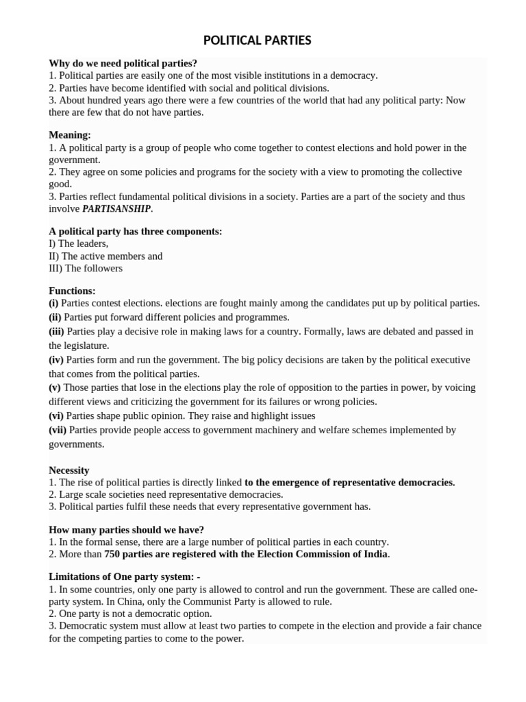 Political Parties - Notes | PDF | Political Events | Political Science