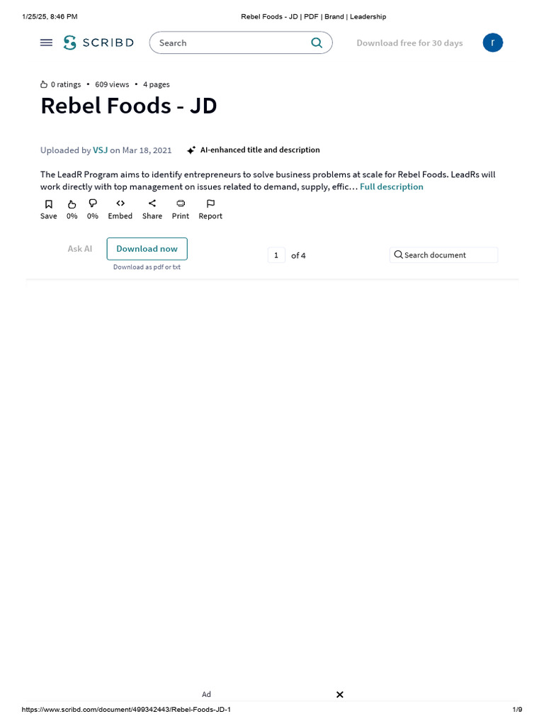 Rebel Foods - JD - PDF - Brand - Leadership | PDF | Scribd | Cyberspace