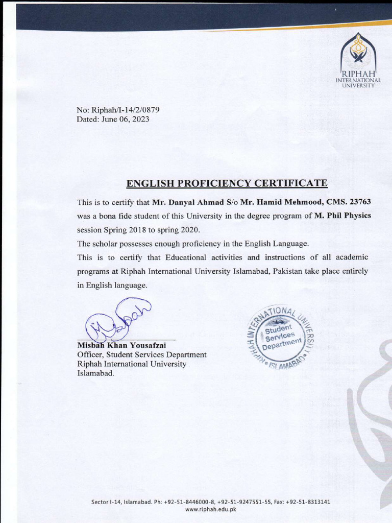 Ahmad-English Proficiency Certificate | PDF
