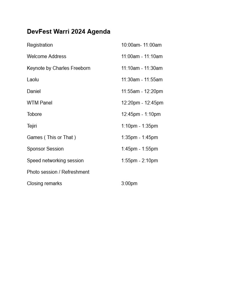 DevFest Warri 2024 Agenda | PDF