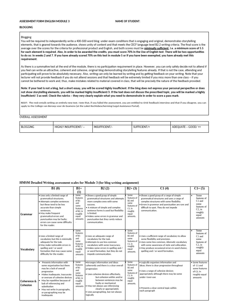 Module 6 Blogging Assessment Form 2023 | PDF | Vocabulary | Grammar