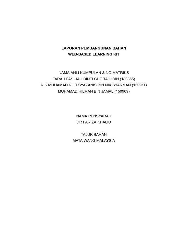 TEMPLAT LAPORAN PROJEK WEB BASED LEARNING KITdocx | PDF