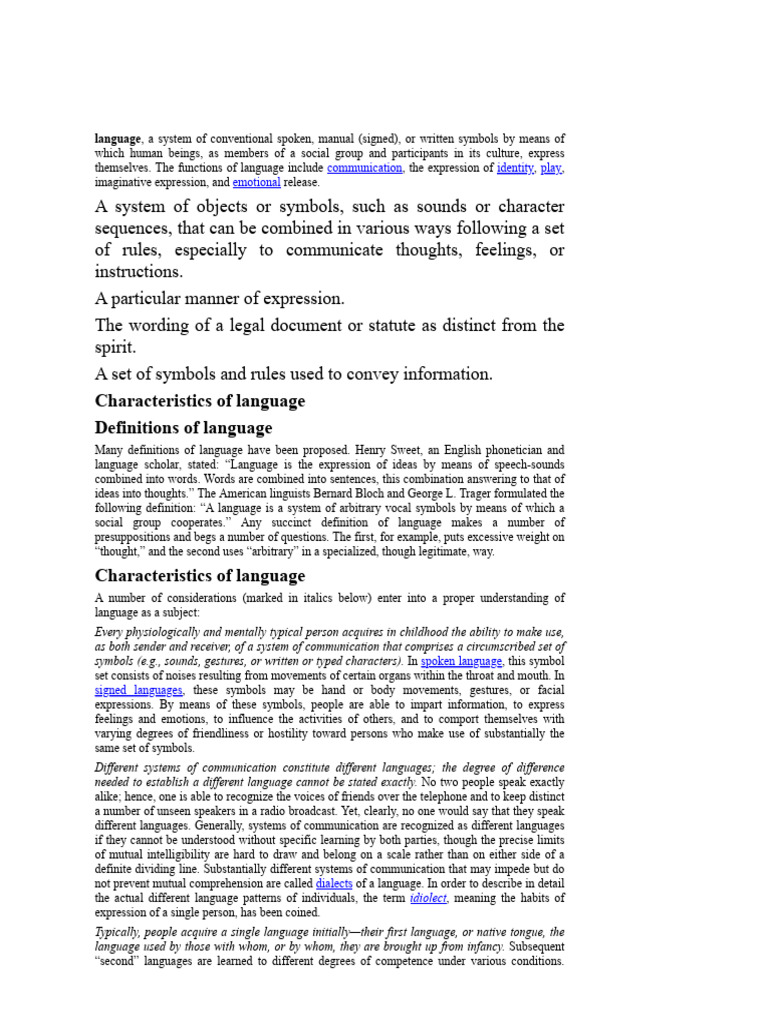 Characteristics and Functions of Language | PDF | Thought | Linguistics