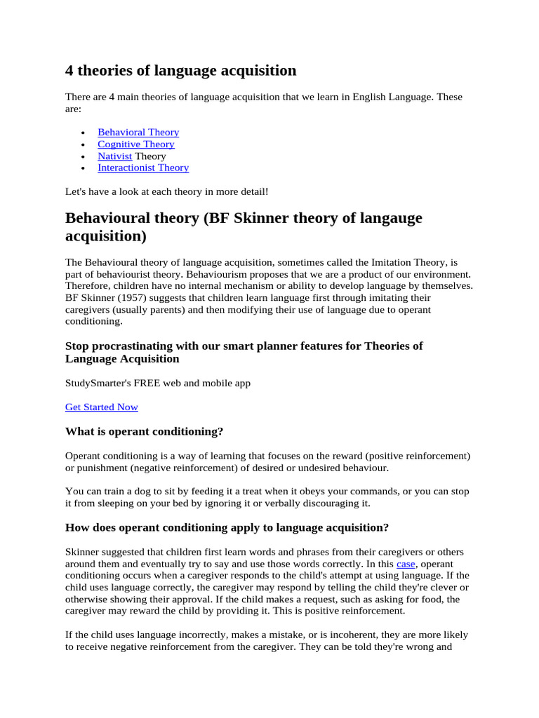 Four Language Acquisition Theories | PDF | Language Acquisition ...