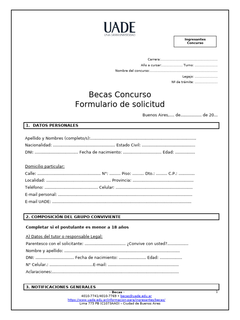 Formulario Solicitud Becas Concursos Ingresantes | PDF