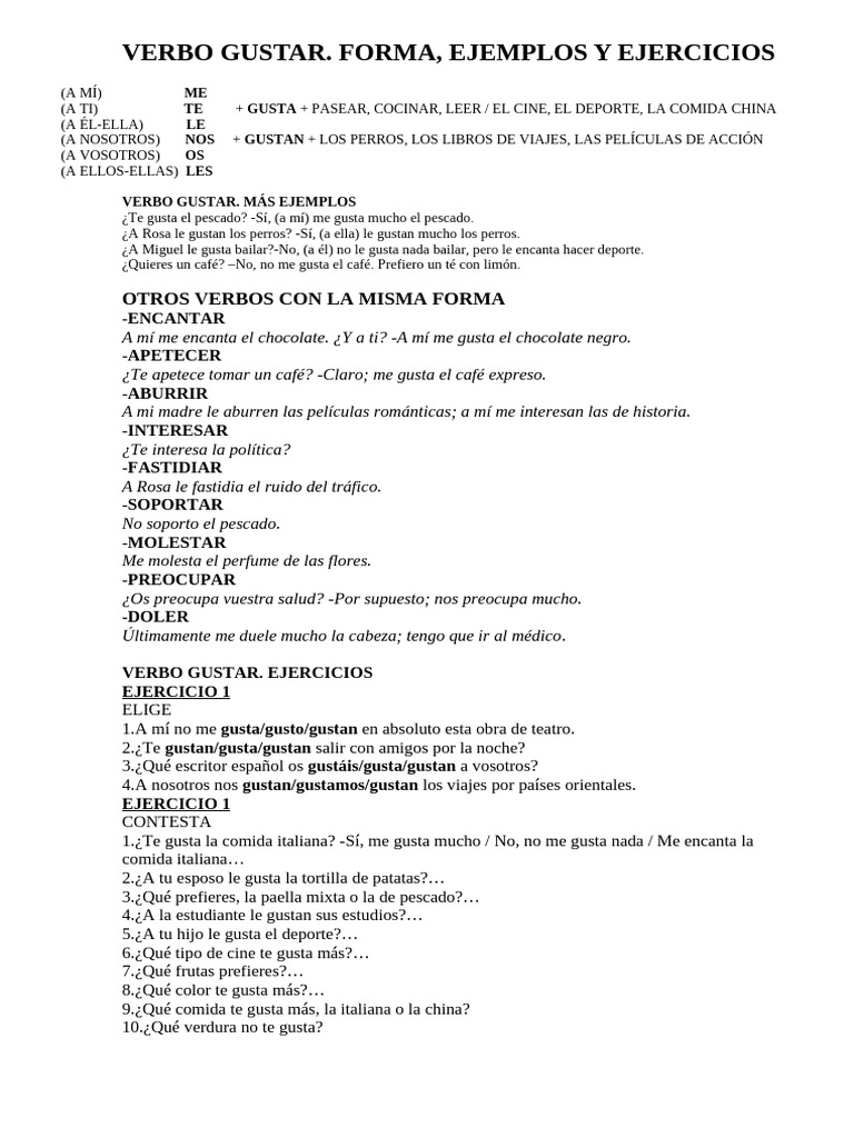 Aprende el Verbo Gustar Fácilmente | PDF
