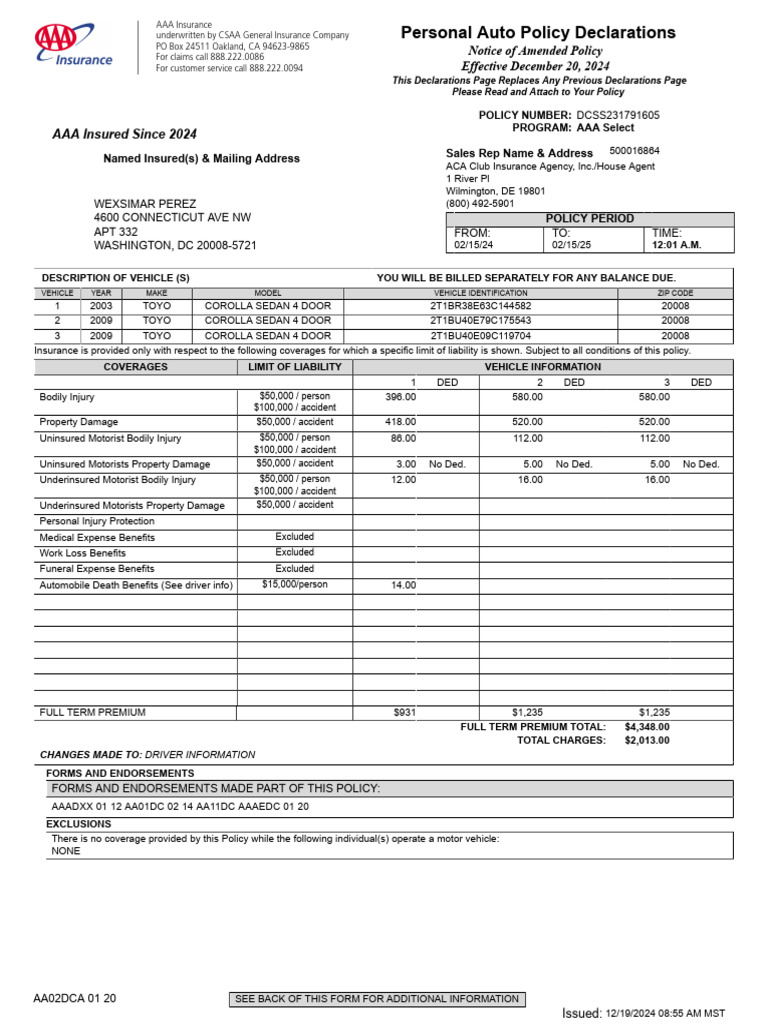 DCSS231791605 Declaration Pages | PDF | Insurance | Payments