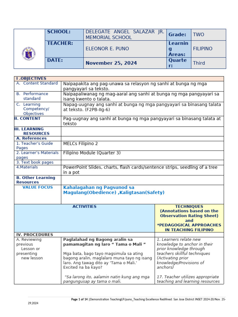 INSET-DEMO-Lesson plan | PDF | Learning | Thought
