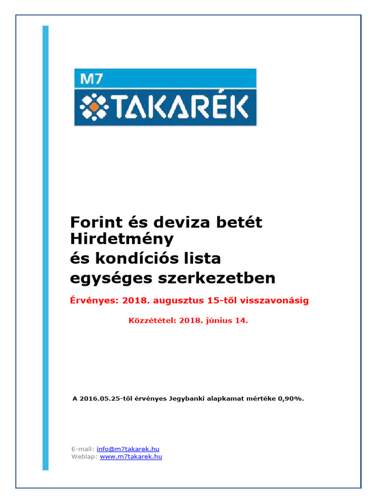 Forint És Deviza Betét Én És Kondíciós Egységes Szerkezetben | PDF