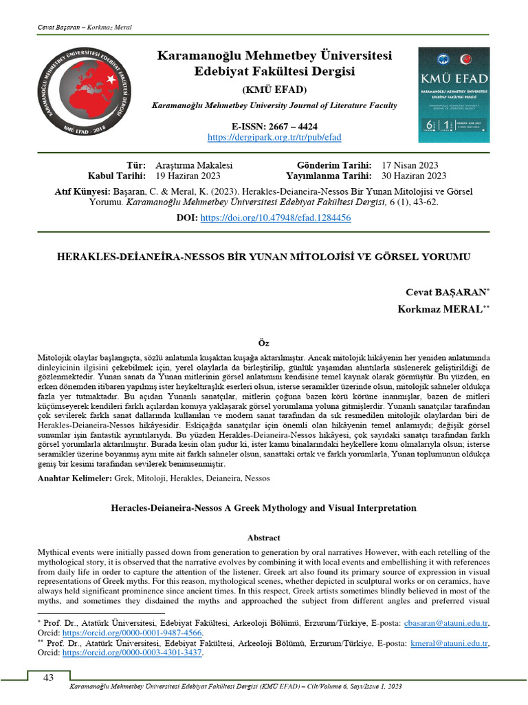 Herakles Deianeira Nessos Bir Yunan Mito | PDF