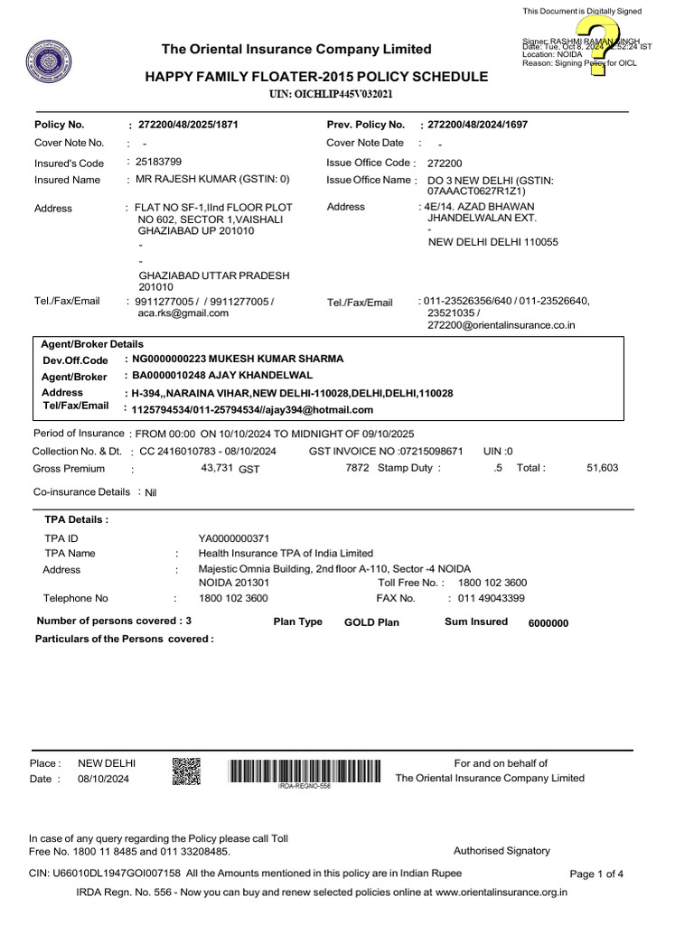 Mediclaim Policy Receipt | PDF | Insurance