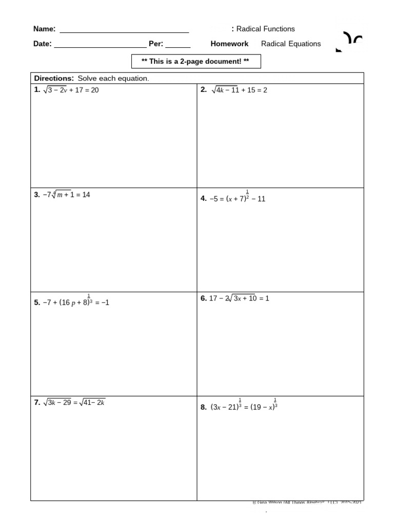 Radical equations & graphing HW[97] | PDF | Algebra | Combinatorics