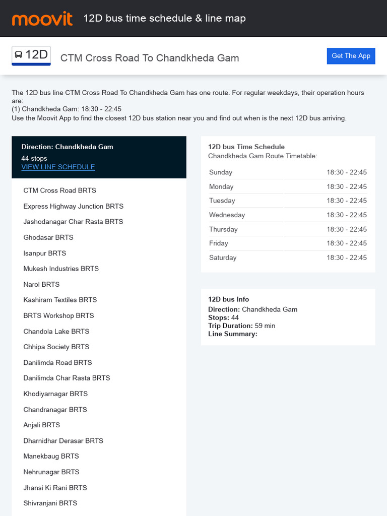 12D BRTS Route: CTM to Chandkheda Gam | PDF | Public Services | Transport