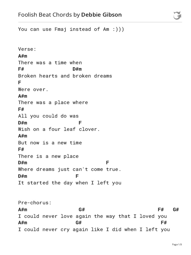 Foolish Beat Chords (Ver 3) by Debbie Gibsontabs at Ultimate Guitar ...